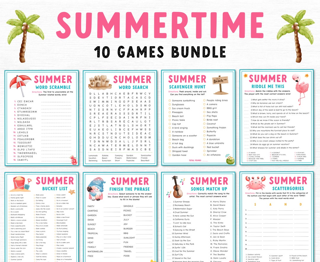 Summer Game Bundle, Printable Summer Game for Kids and Adults ...