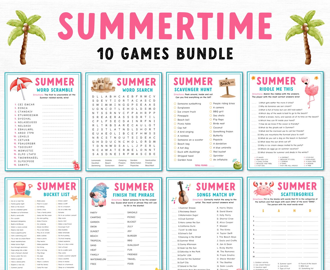 Summer Game Bundle, Printable Summer Game for Kids and Adults ...