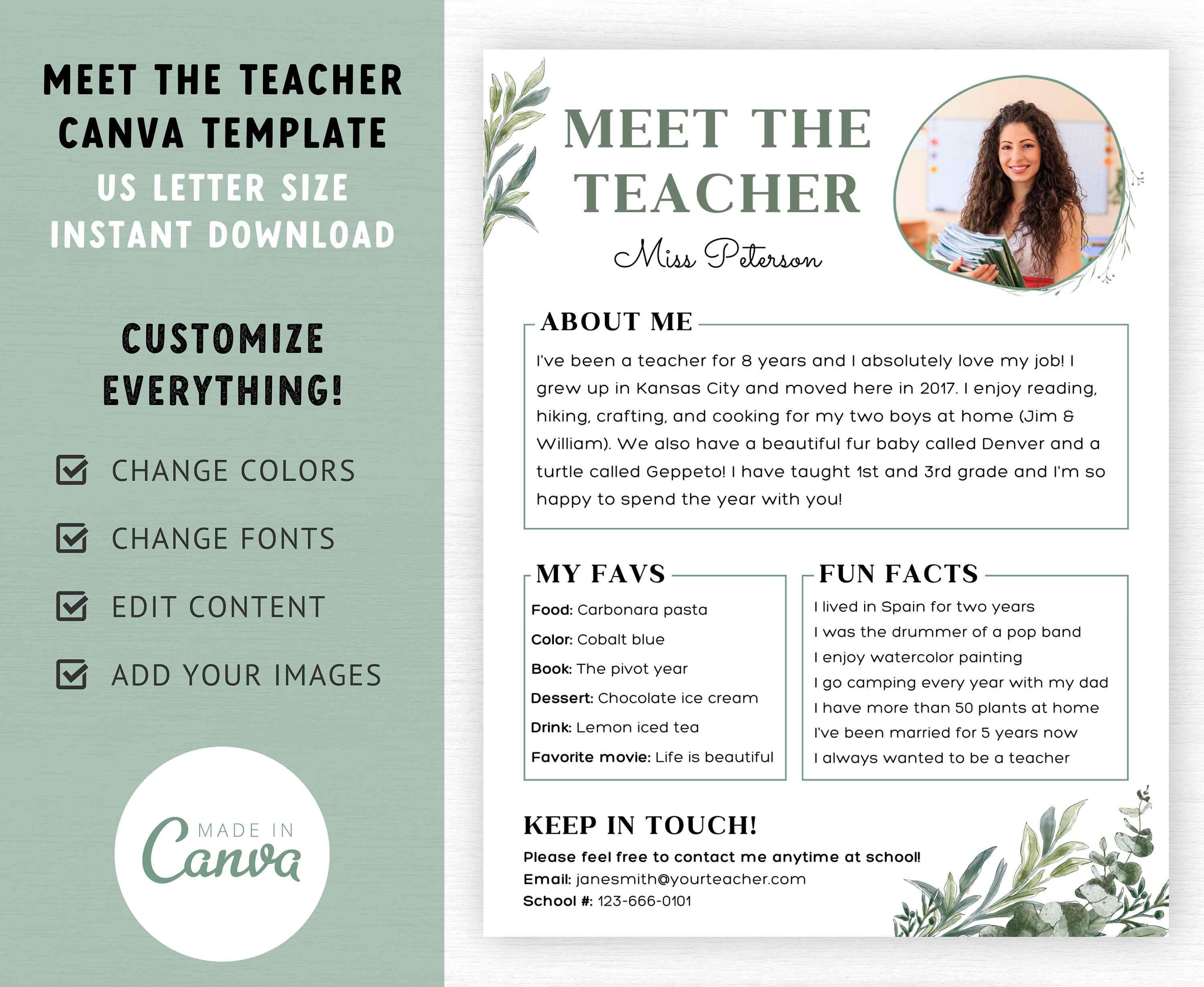 Meet the Teacher Template Watercolor, Classroom Printable Teacher ...