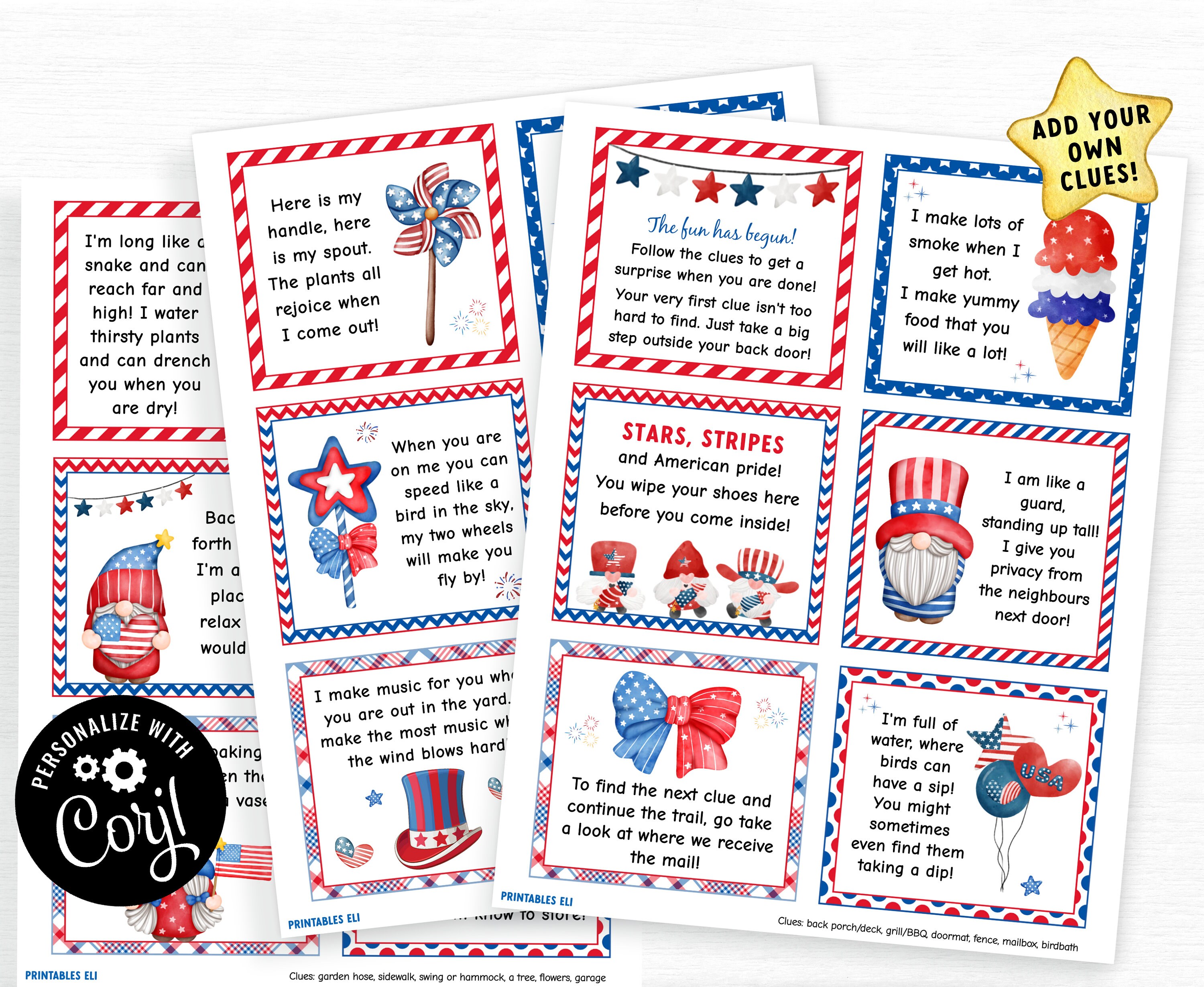 Outdoor Fourth of July Treasure Hunt Clues, Patriotic Scavenger Hunt ...