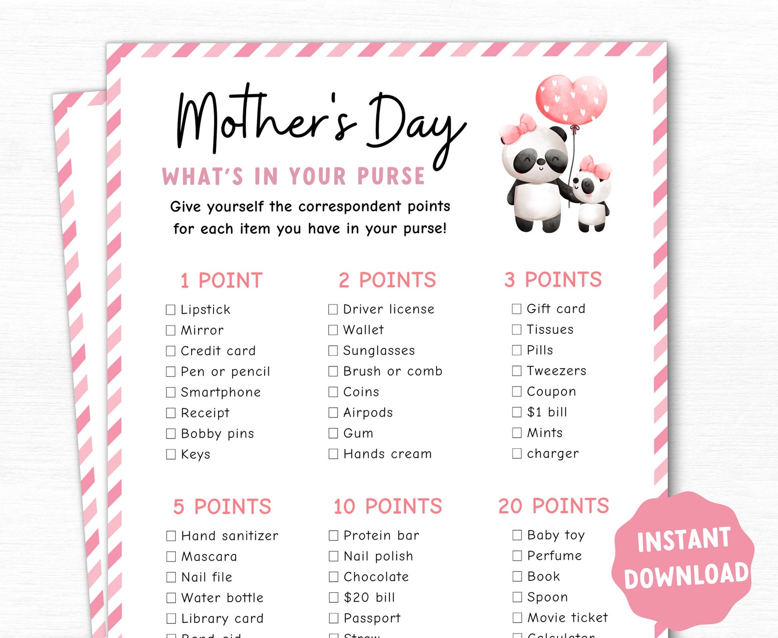 Mother's Day What's in Your Purse Game Printable, Mother's Day Game ...