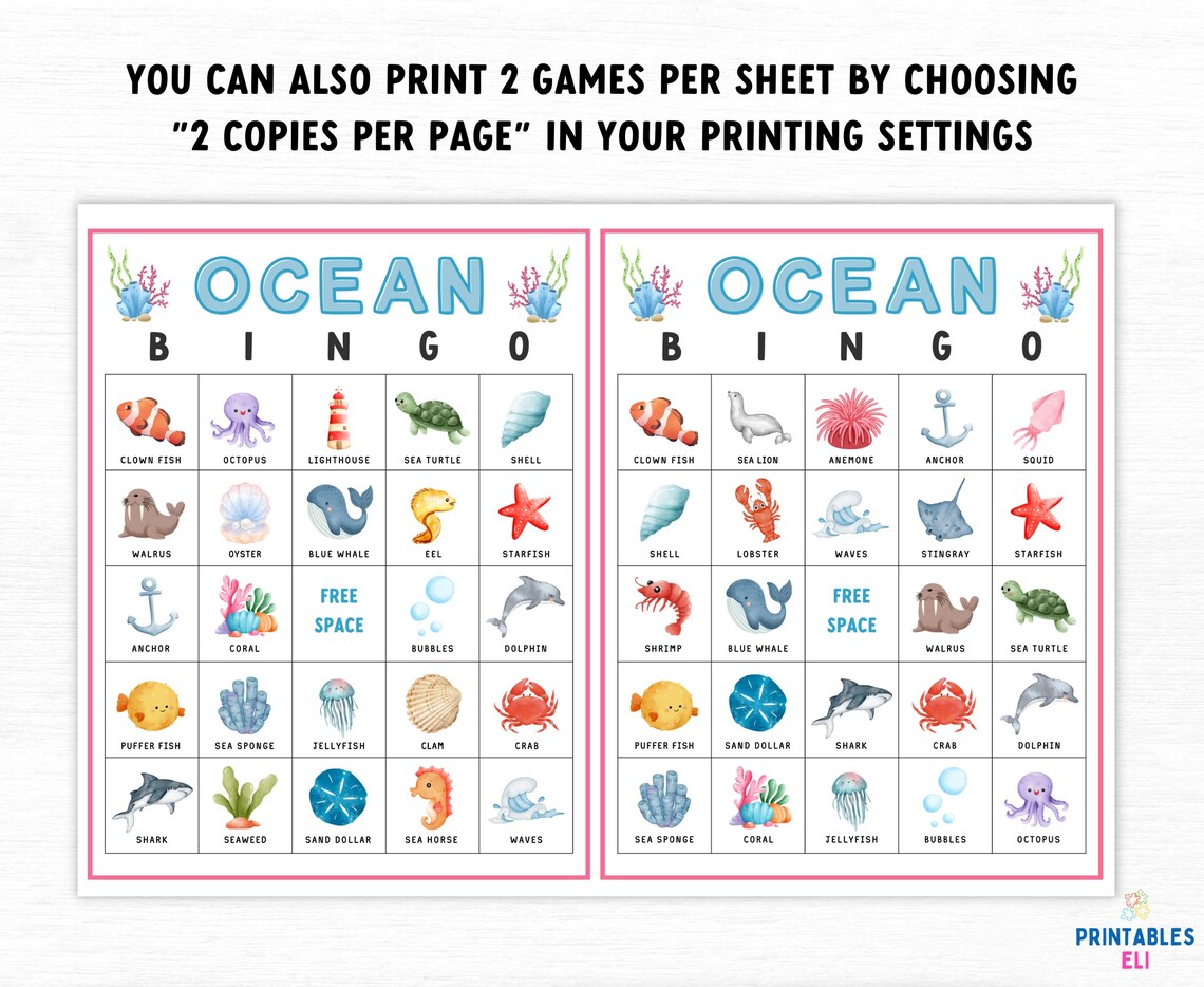 Ocean Bingo Cards Printable, Under the Sea Bingo, Printable Summer ...
