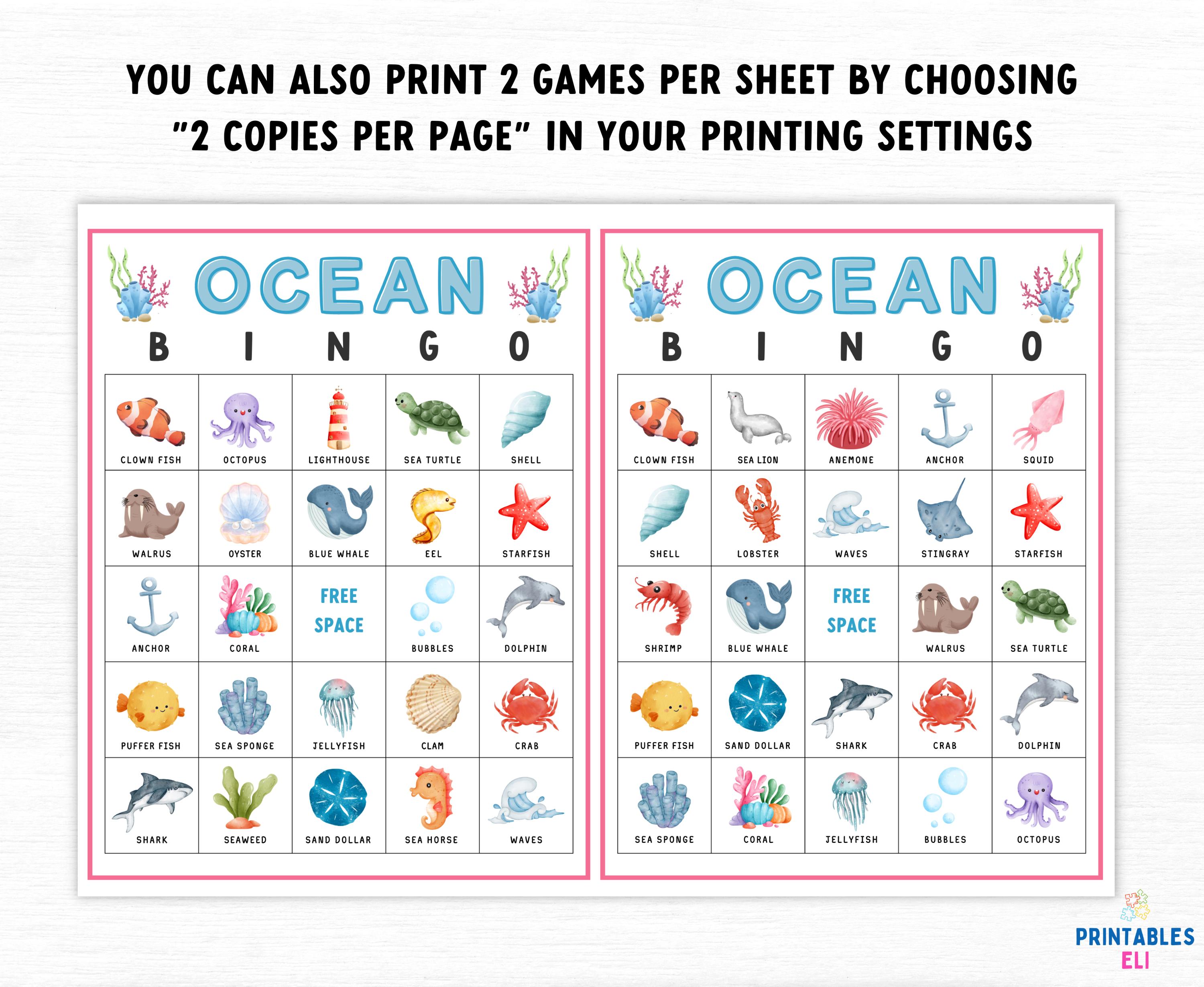Ocean Bingo Cards Printable, Under the Sea Bingo, Printable Summer ...