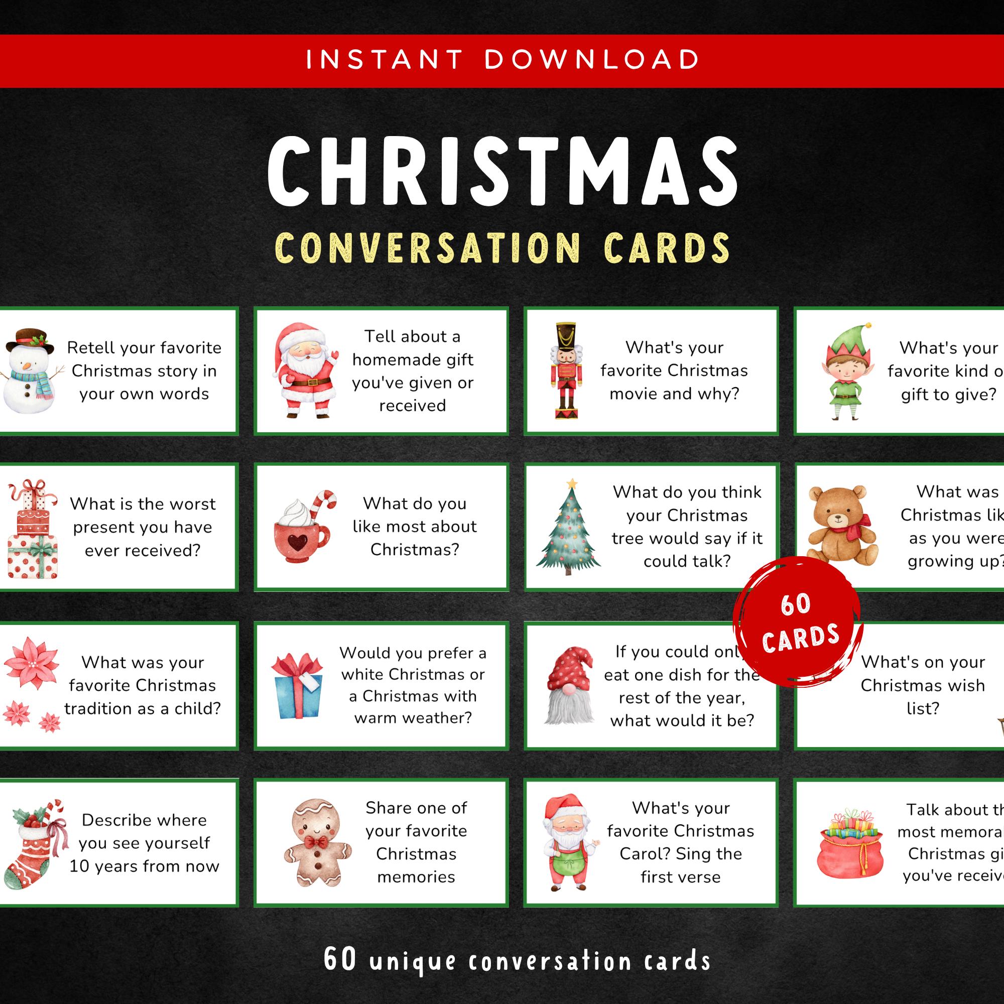 Christmas Conversation Starters, Christmas Party Game Printable, Family ...
