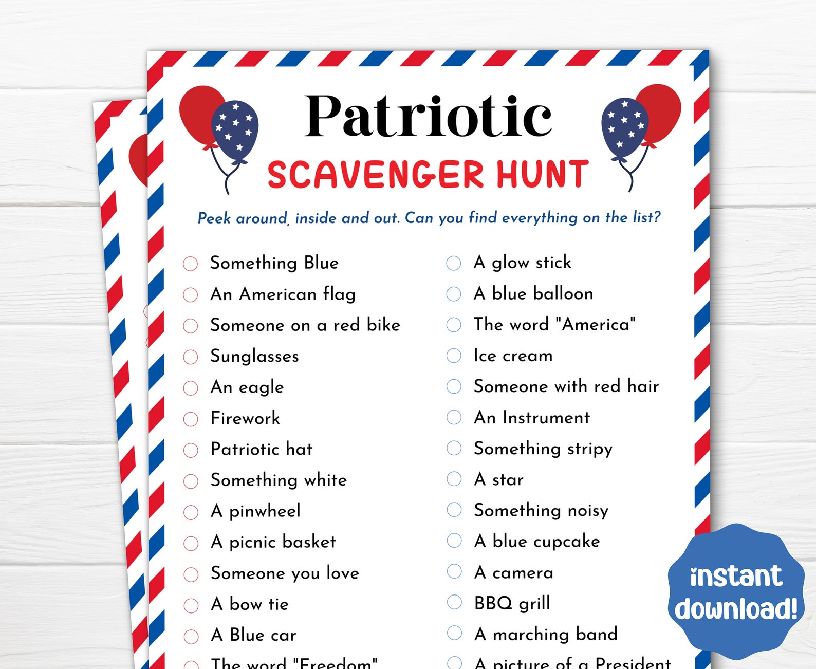 Printable Memorial Day Scavenger Hunt Game Memorial Day Game - Etsy