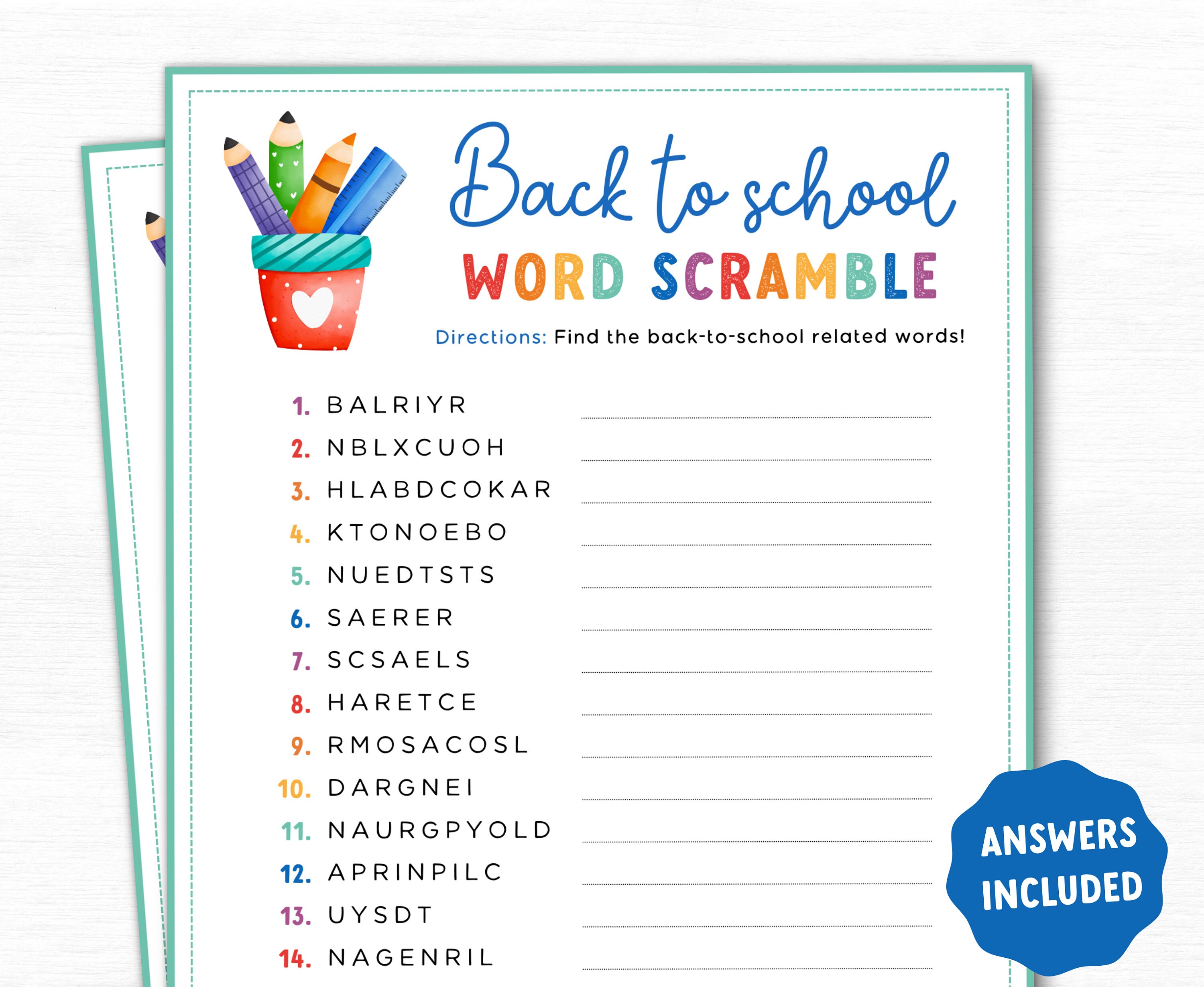 Back to School Word Scramble Printable Game, Printable Back to School ...