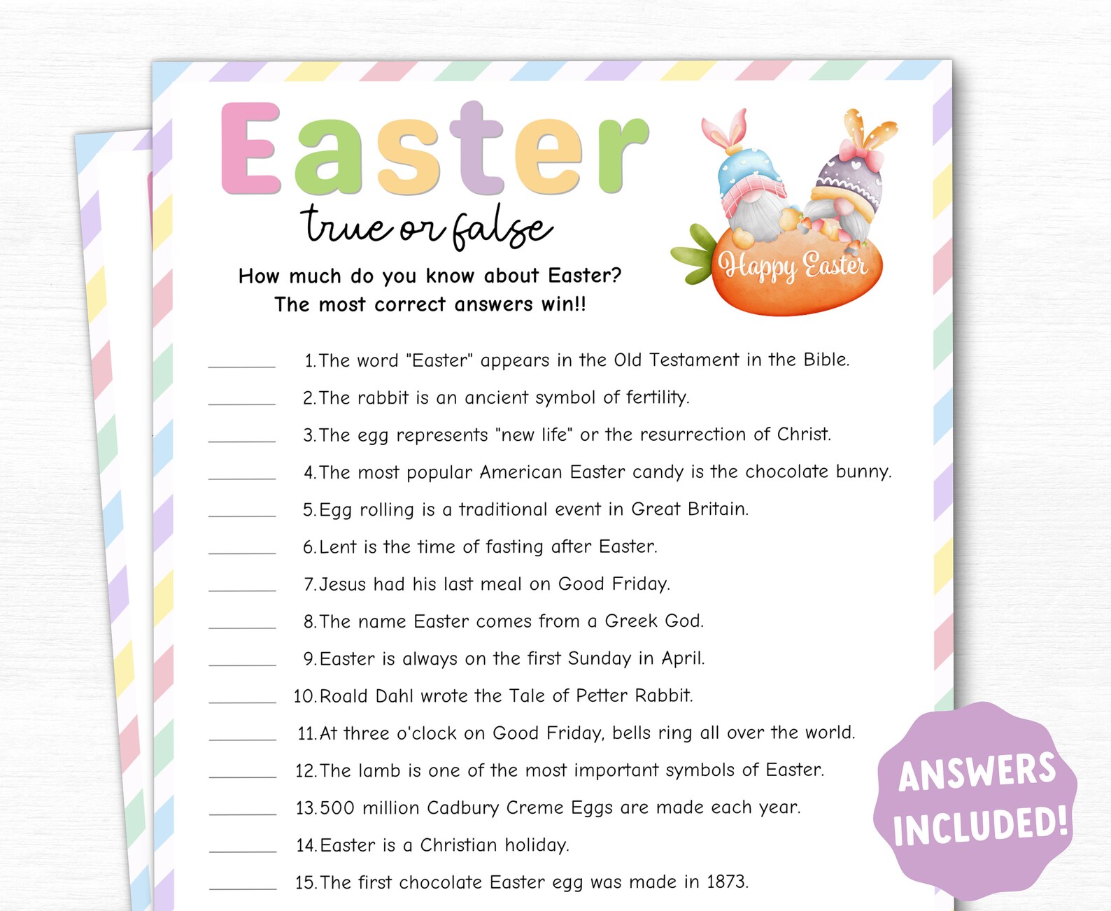 Easter True or False Game, Printable Easter Family Game, Easter Kids ...