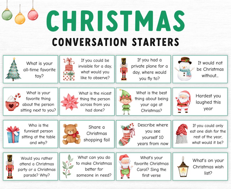 Christmas Conversation Starters, Christmas Party Game Printable, Family ...