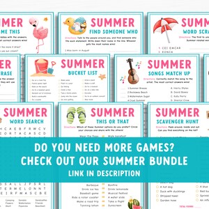 Summer Songs Match up Printable Game, Family Summer Game Printable ...