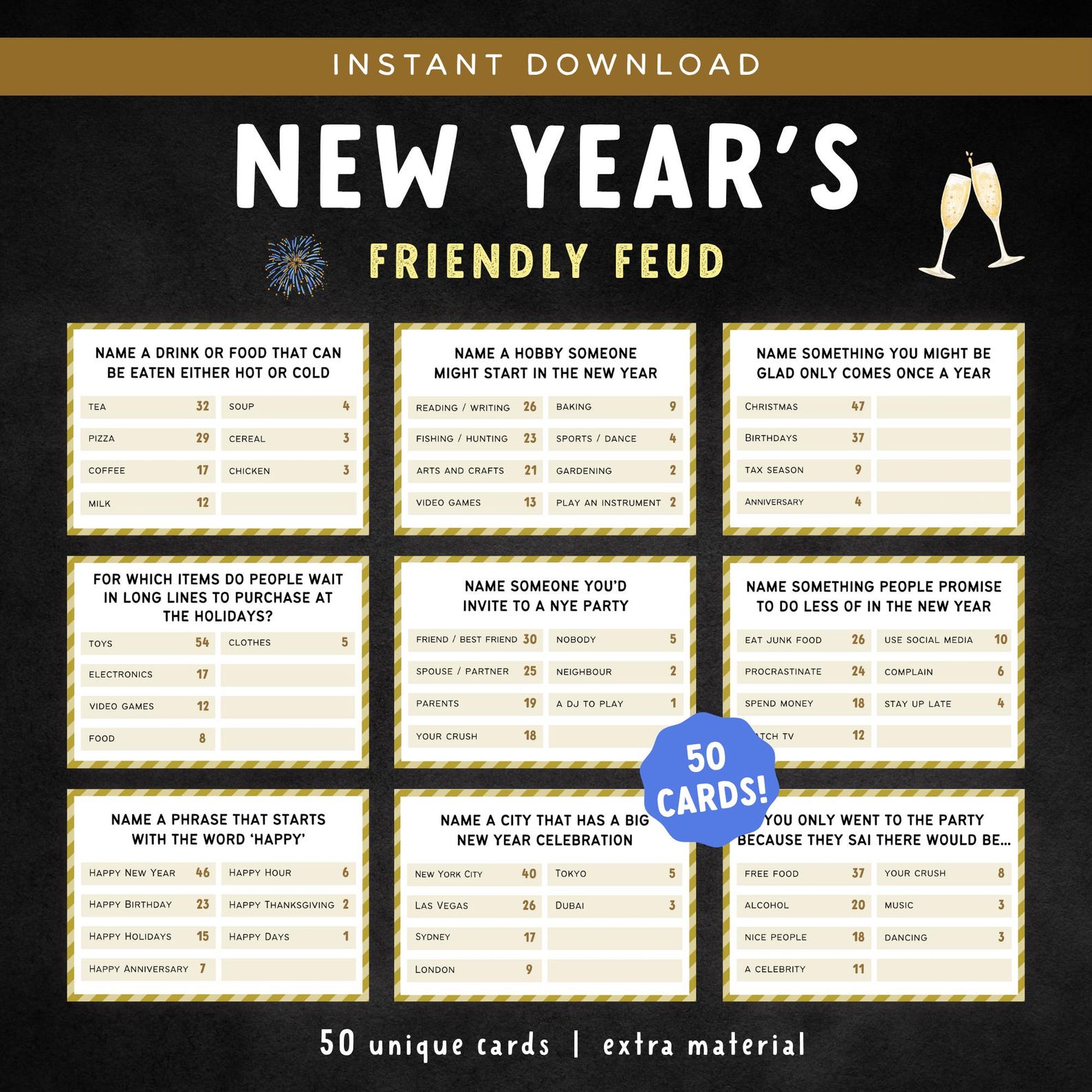 New Years Eve Friendly Feud Game, New Years Party Game Printable ...
