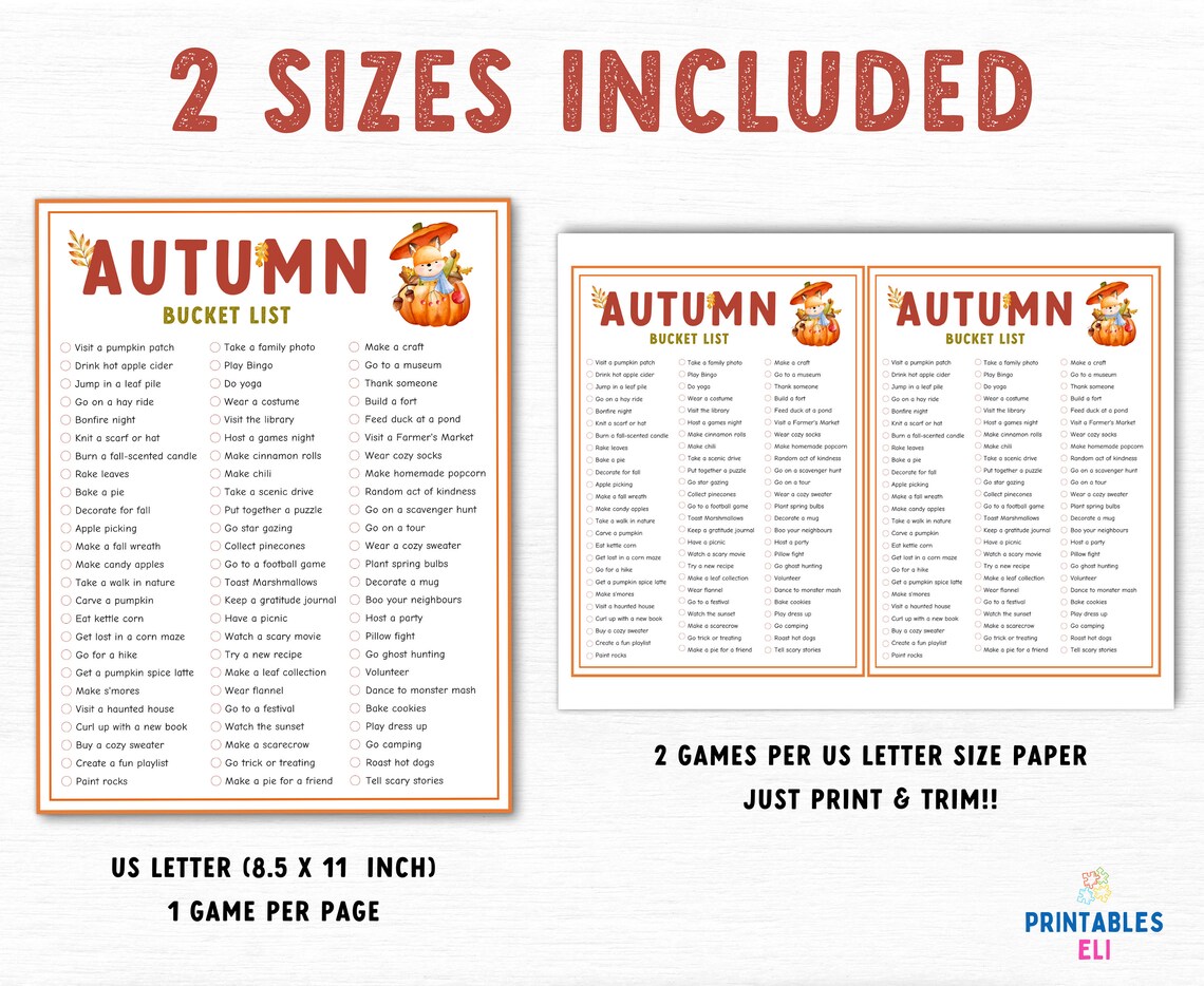 Autumn Bucket List Printable, Family Autumn Bucket List, Fall Printable ...