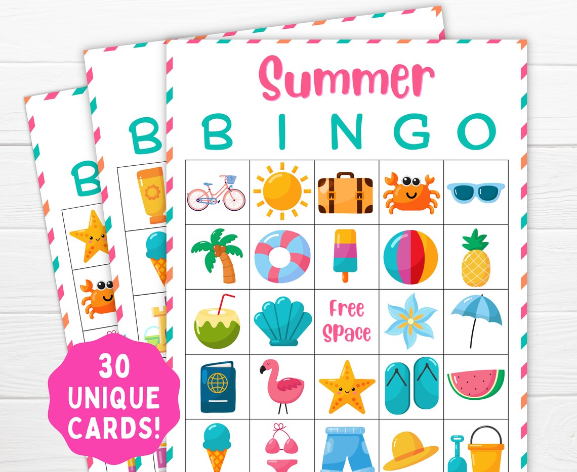 Summer Bingo Cards Printable Summertime Bingo Printable - Etsy
