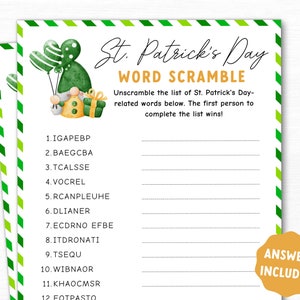 St. Patrick's Day Word Scramble Game Printable - Etsy