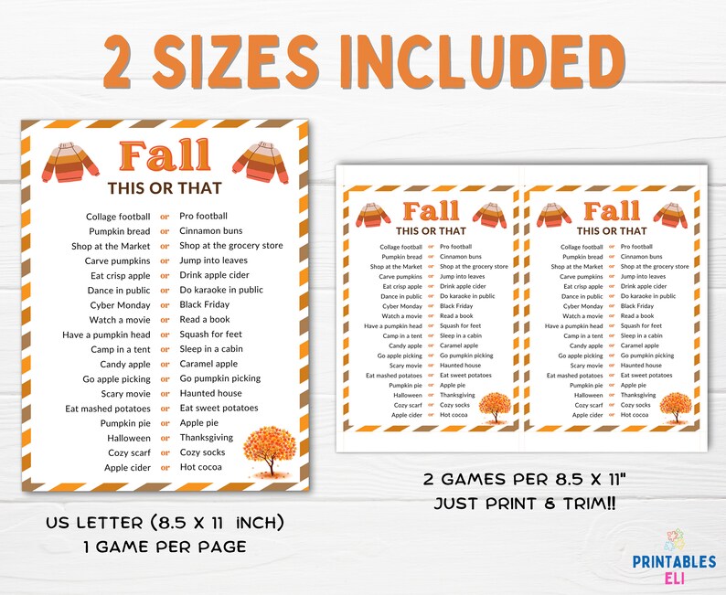 Autumn This or That Printable Game Printable Fall Party Game - Etsy