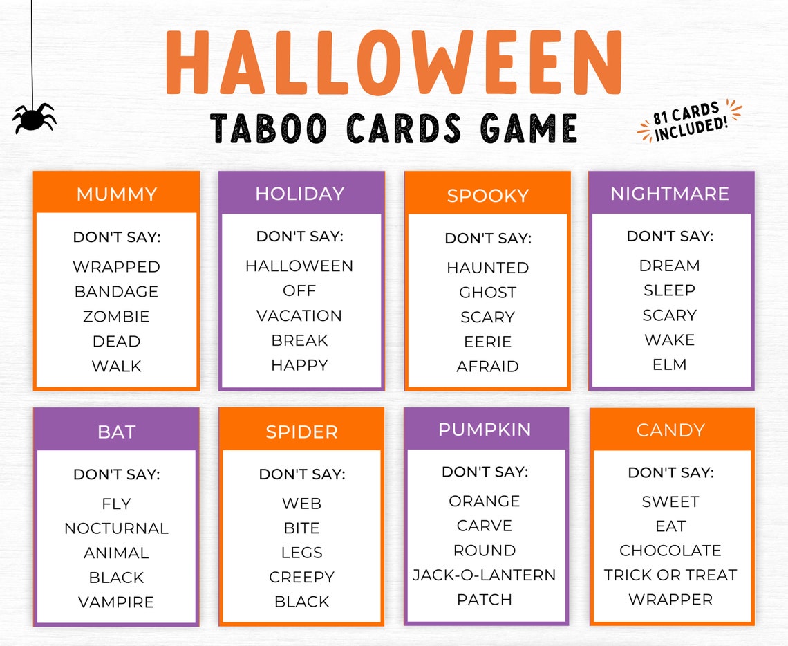 Halloween Taboo Game, Family Party Game, Printable Halloween Family ...