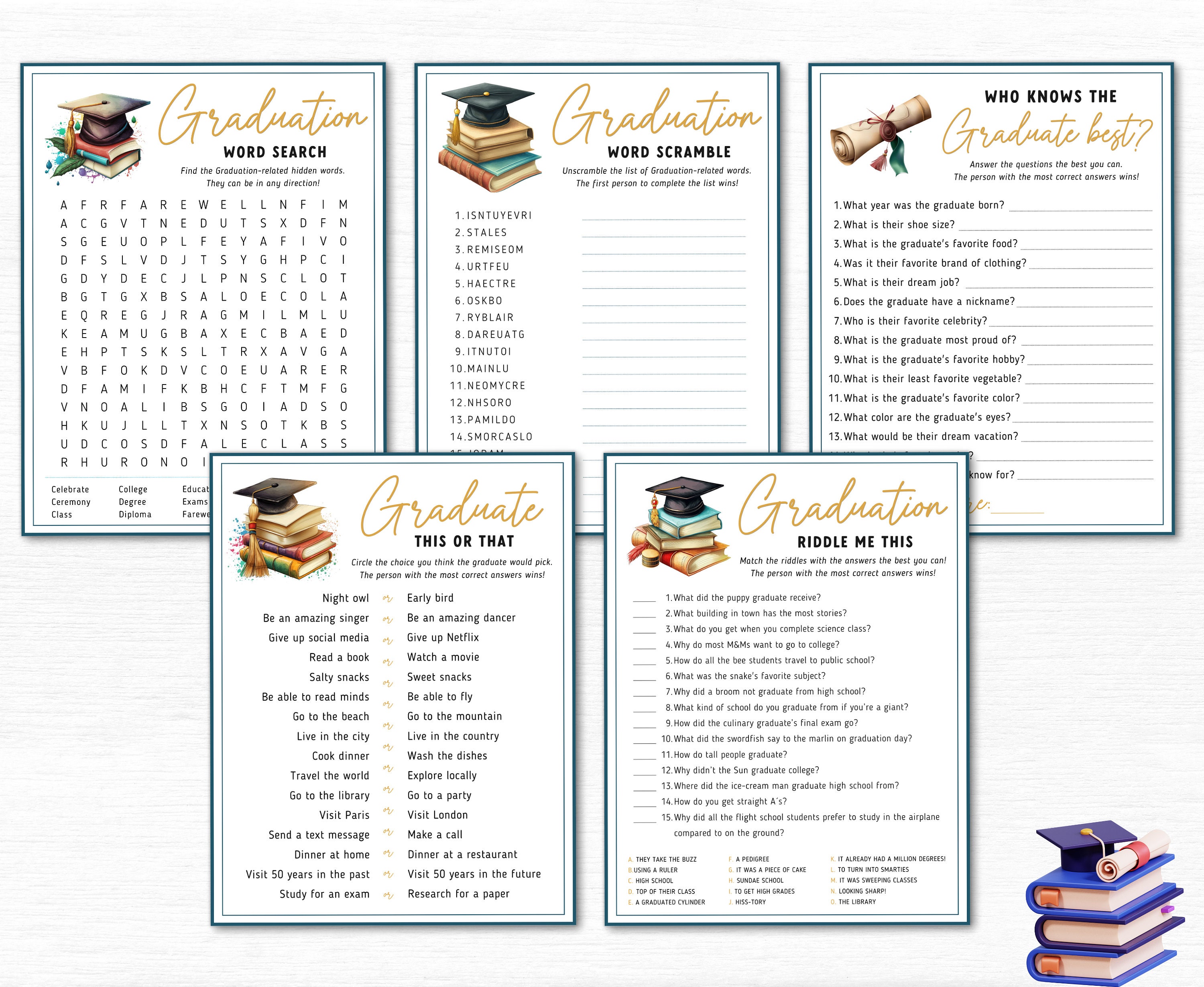 15 Graduation Day Games Printable Bundle, Wishes for the Graduate ...