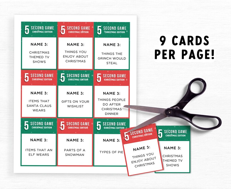 Christmas 5 Second Game Printable, Party Game, Printable Christmas ...