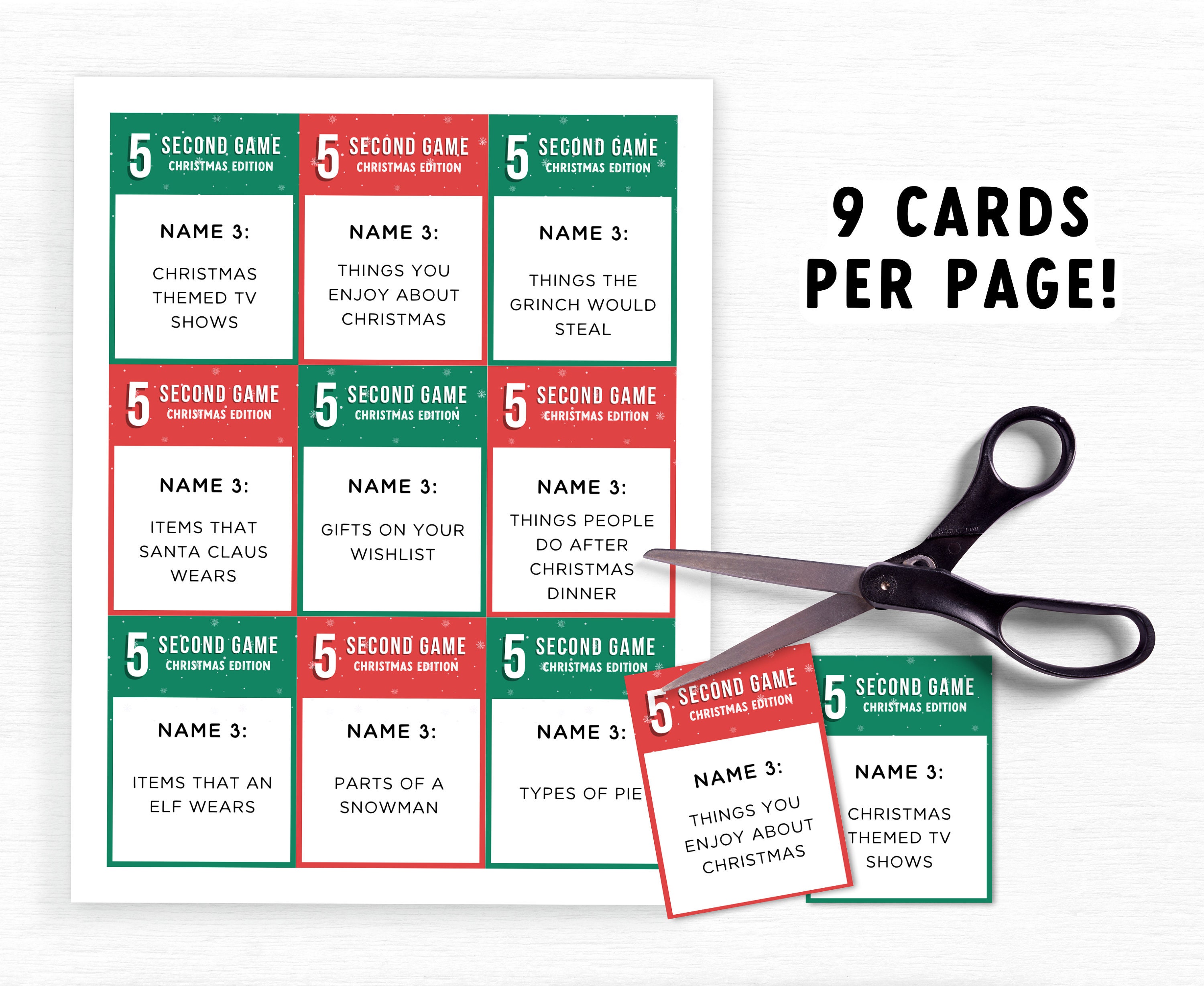 Christmas 5 Second Game Printable, Party Game, Printable Christmas ...