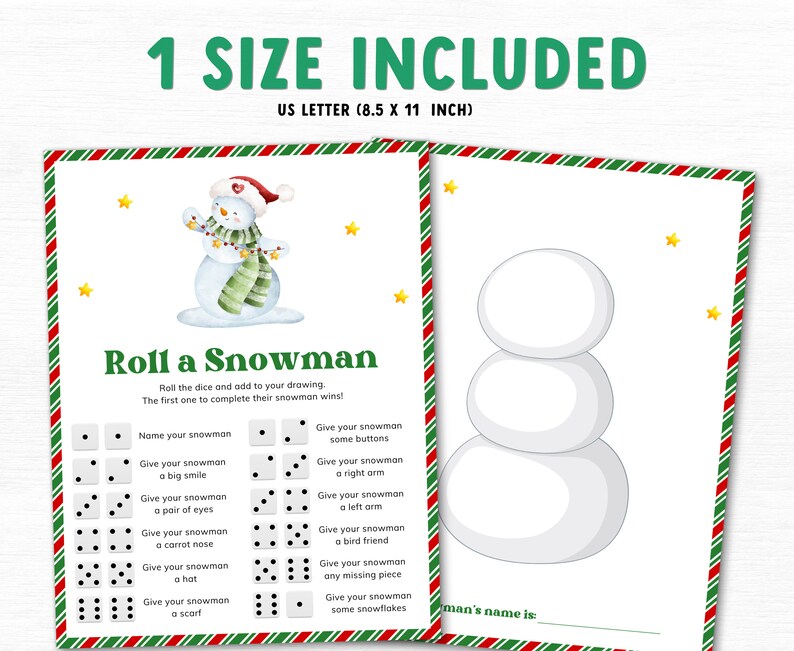 Roll a Snowman Game Printable, Holiday Classroom Game, Printable ...