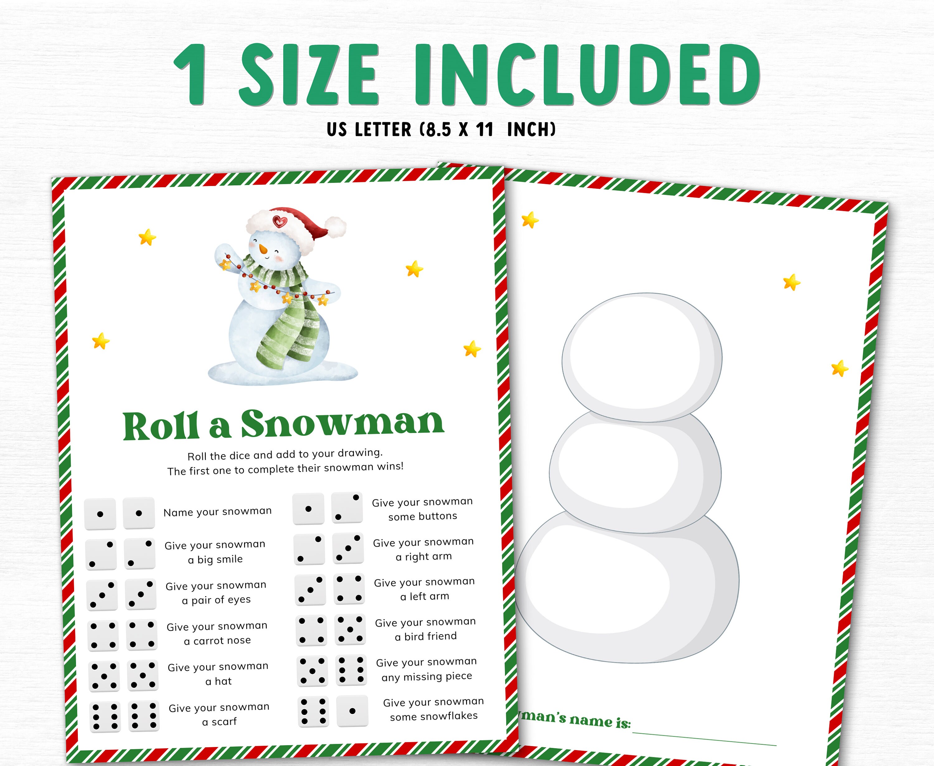 Roll a Snowman Game Printable, Holiday Classroom Game, Printable ...