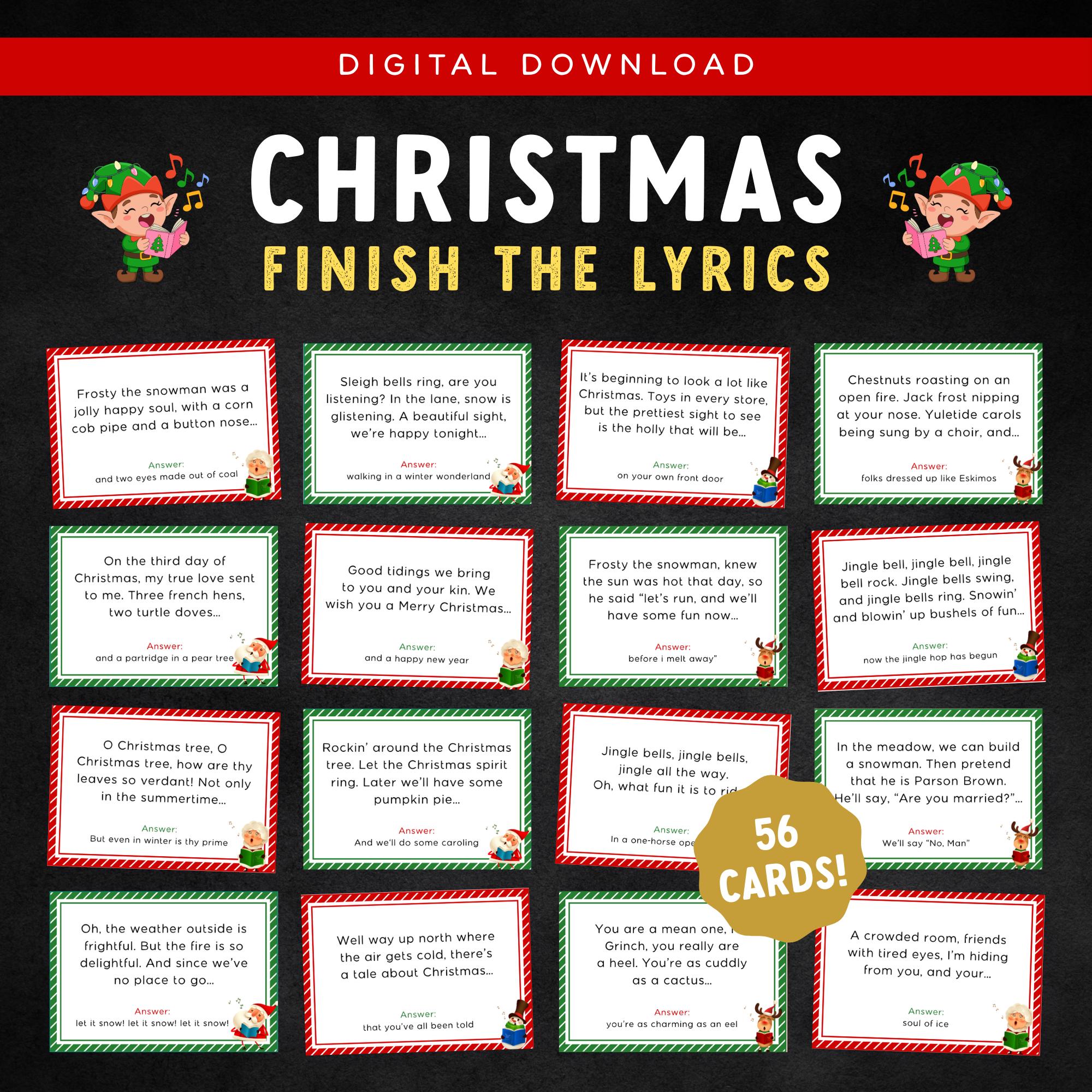 Christmas Carol Finish the Lyric Game, Christmas Song Trivia Game ...
