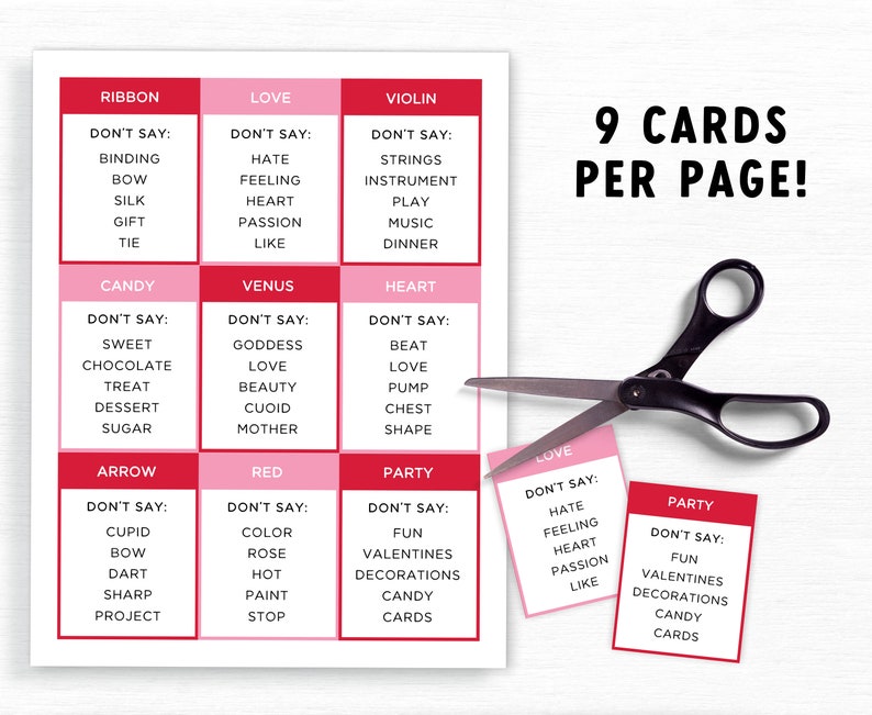 Valentines Day Taboo Game, Party Game, Printable Valentines Family Game ...