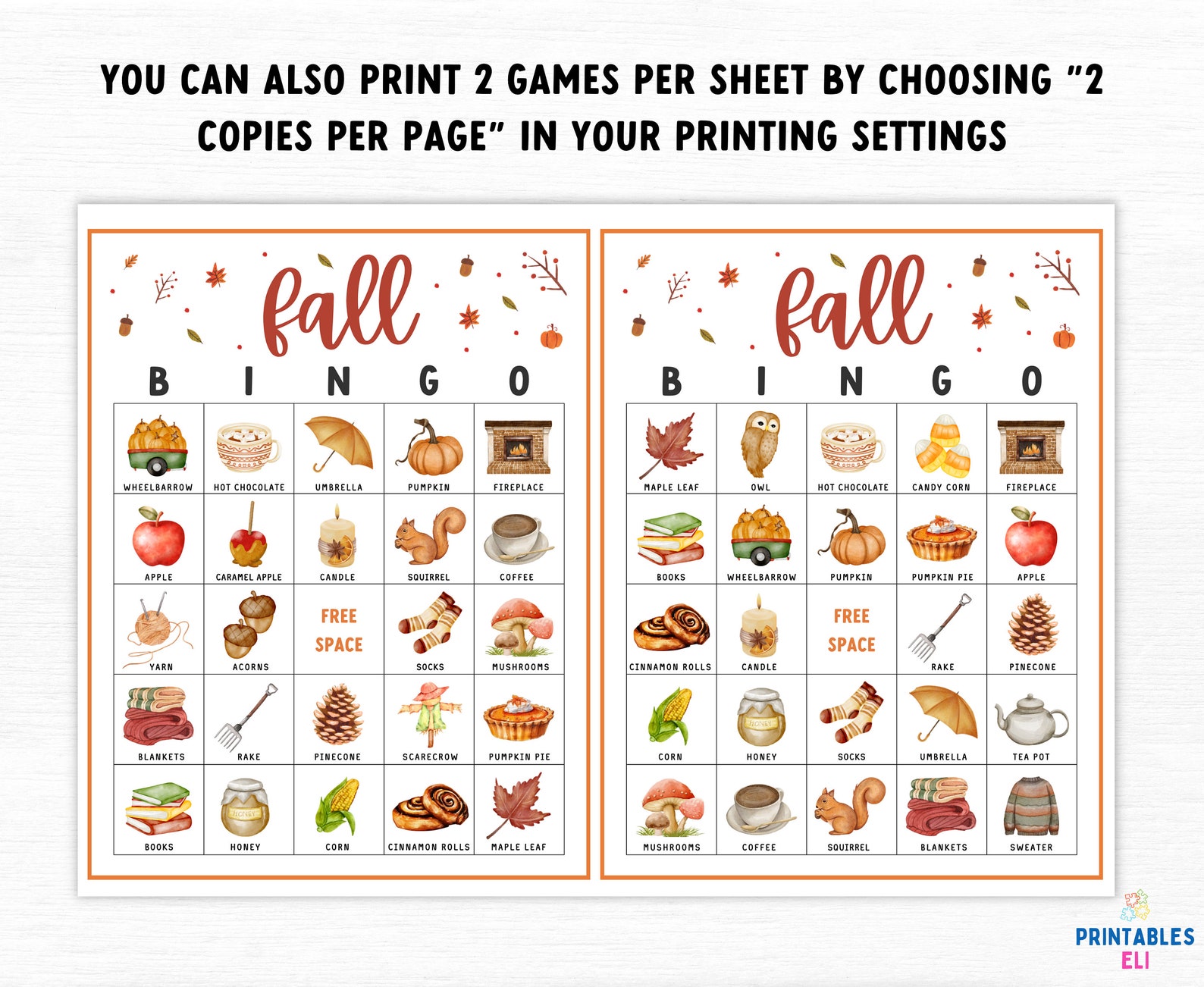 30 Fall Bingo Cards Printable, Autumn Bingo, Classroom Activity, Family ...