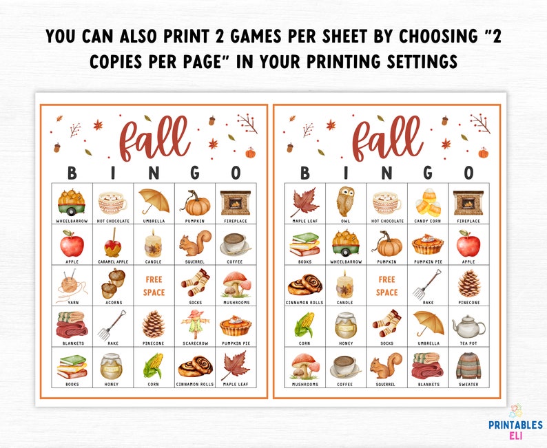 30 Fall Bingo Cards Printable, Autumn Bingo, Classroom Activity, Family ...