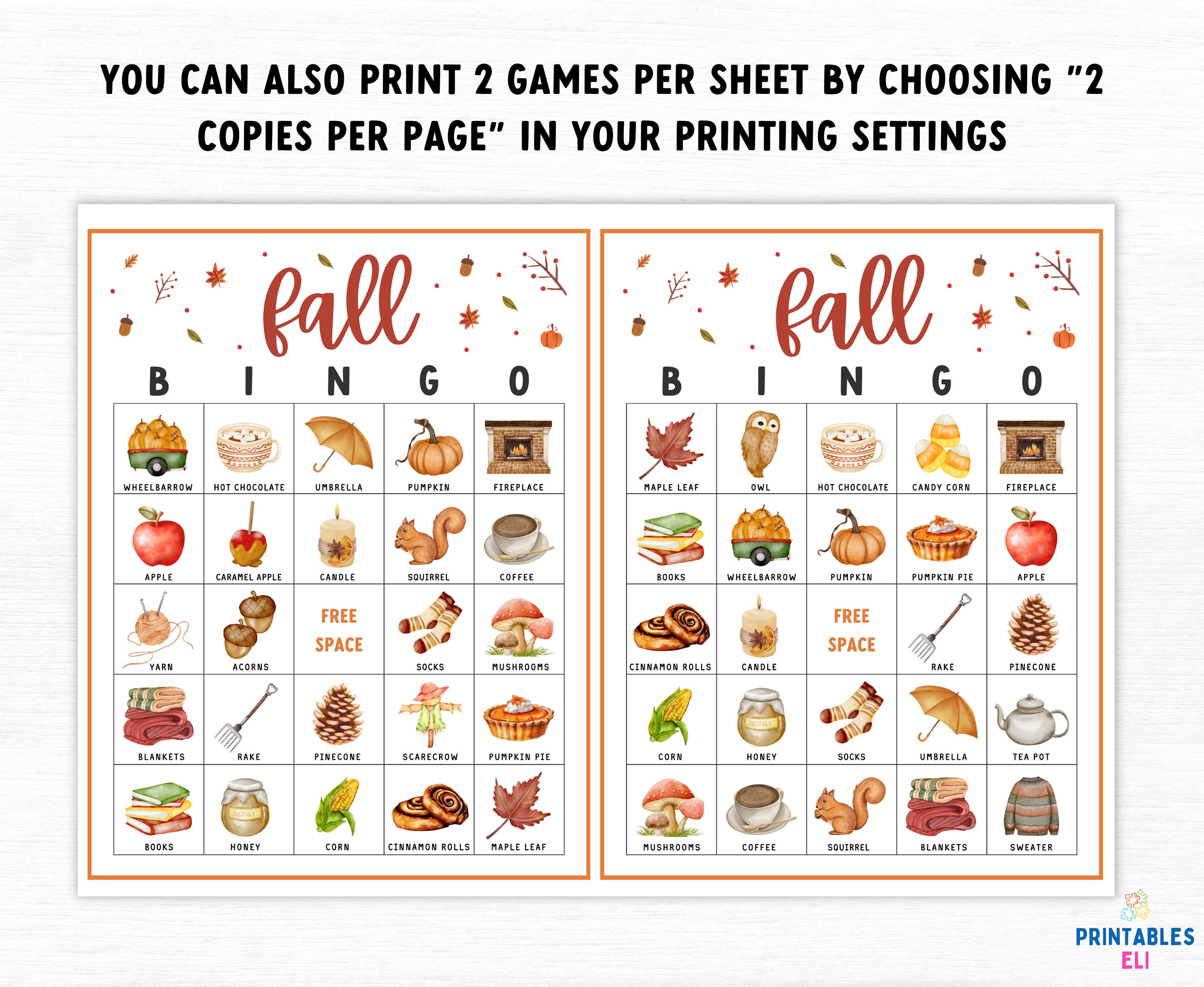 30 Fall Bingo Cards Printable, Autumn Bingo, Classroom Activity, Family ...