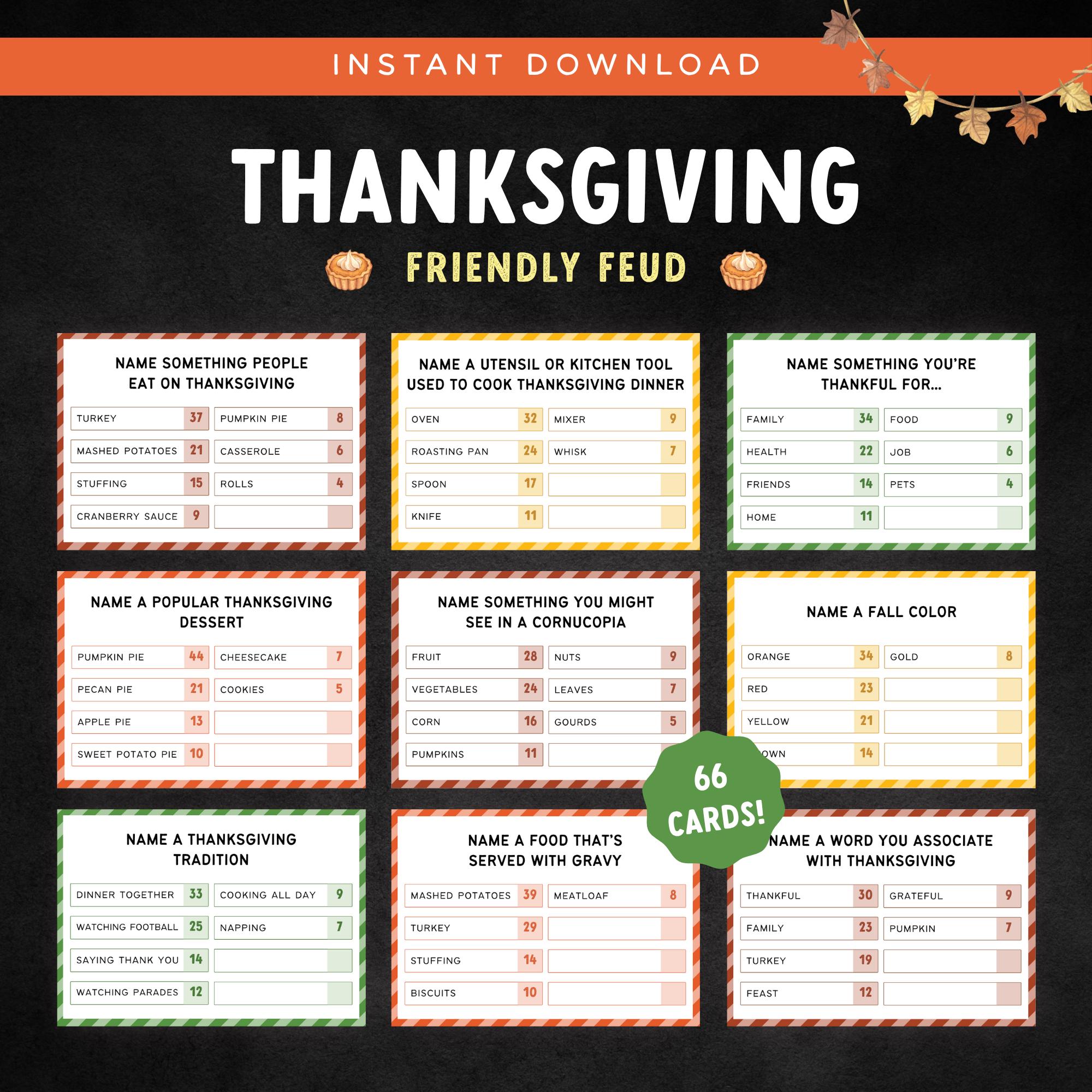 Thanksgiving Friendly Feud Game, Thanksgiving Party Game Printable ...