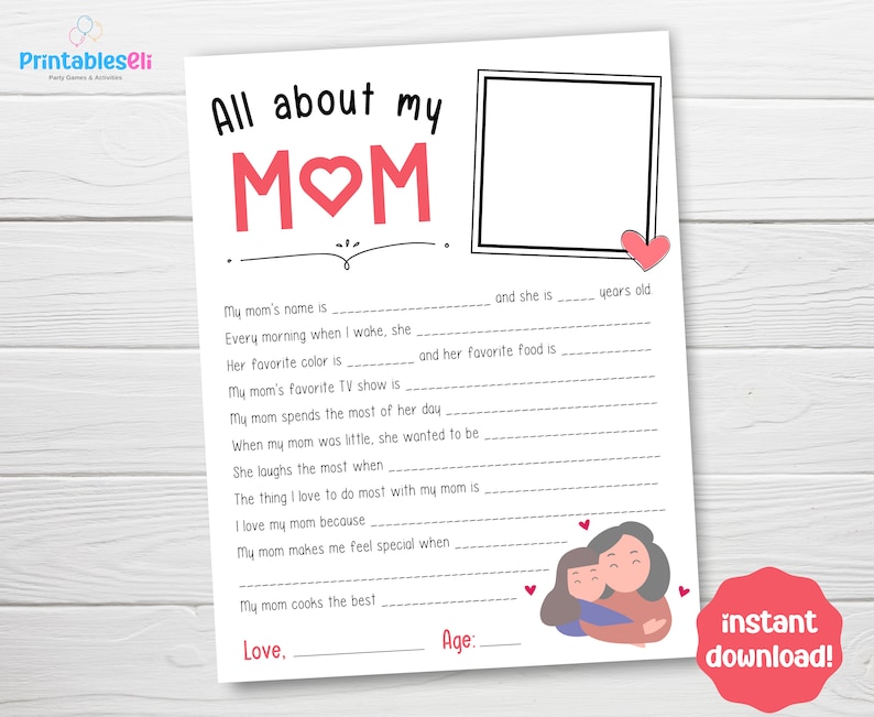 All About My Mom Printable Mother's Day Gift Idea Mom - Etsy