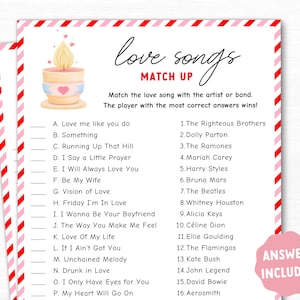 Valentines Day Love Songs Match up Game Printable Family - Etsy