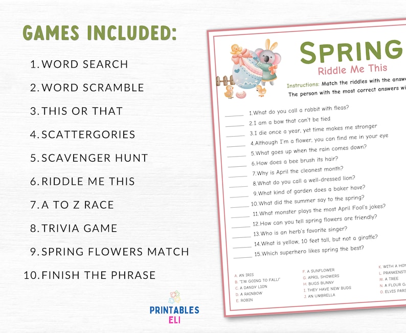 Spring Games Bundle, Printable Spring Game for Kids and Adults, Spring ...