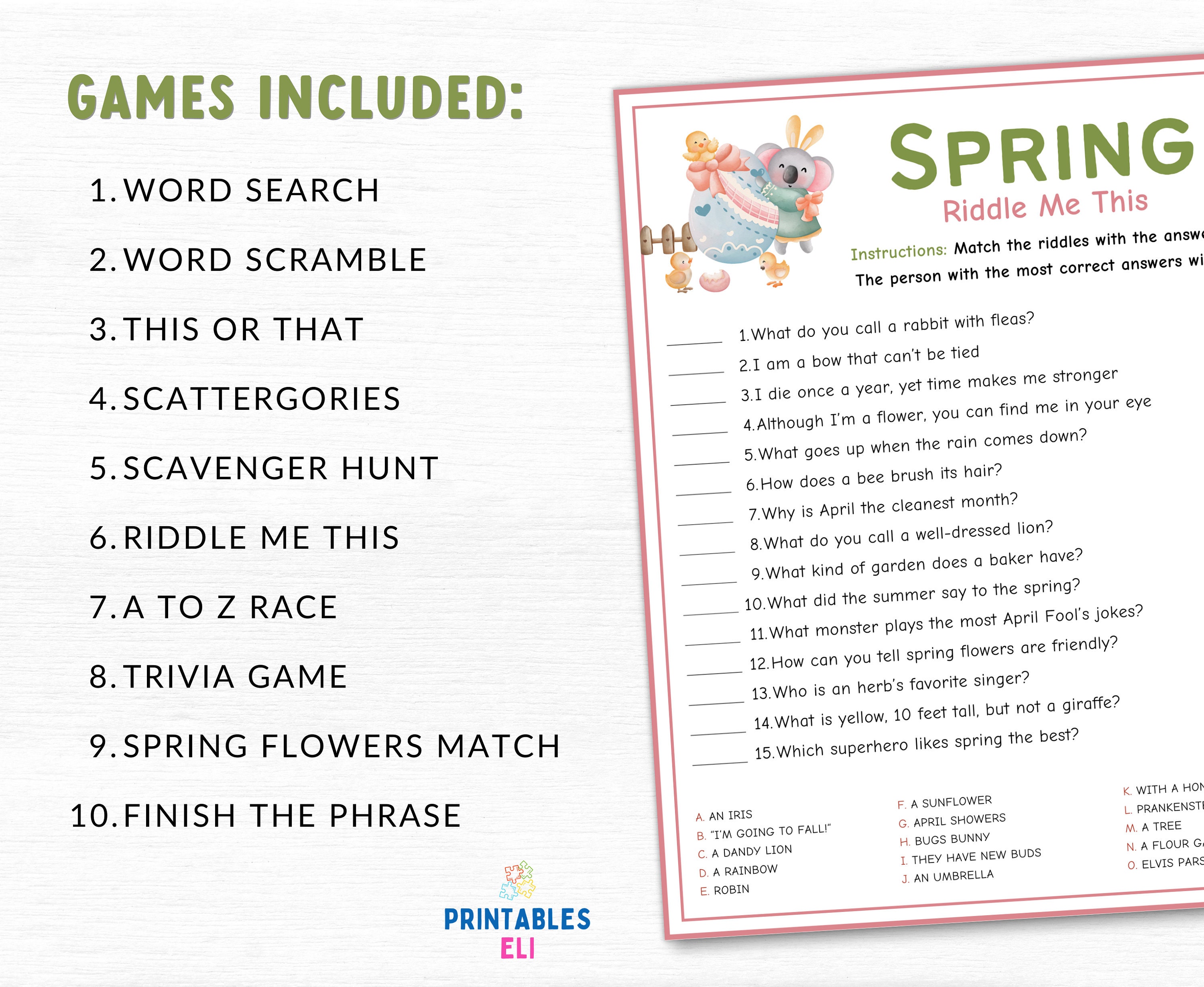 Spring Games Bundle, Printable Spring Game for Kids and Adults, Spring ...