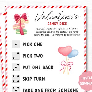 Valentines Day Candy Dice Game, Printable Valentines Day Game for Kids ...