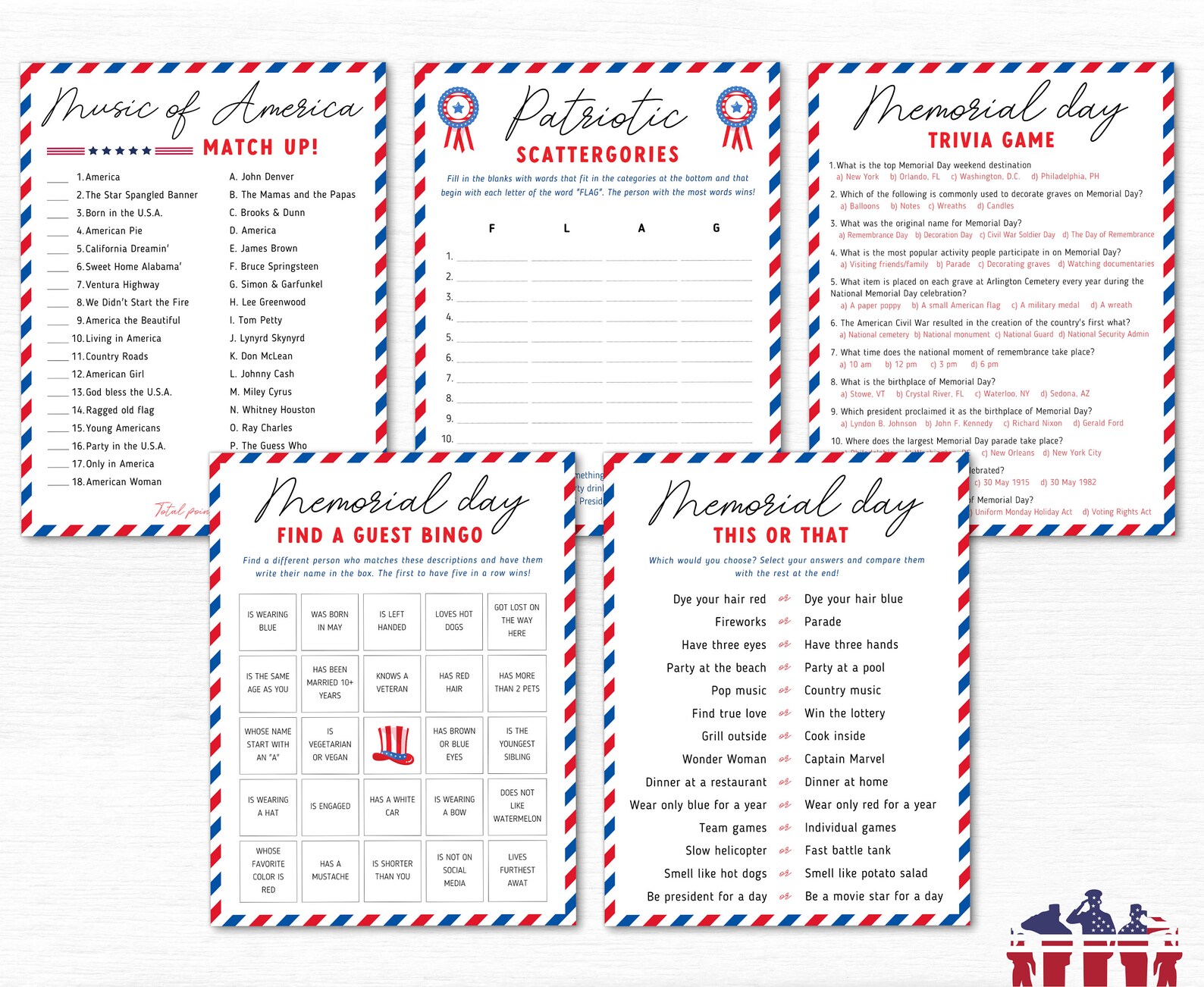 10 Memorial Day Games Bundle, Memorial Day Games for Kids and Adults ...