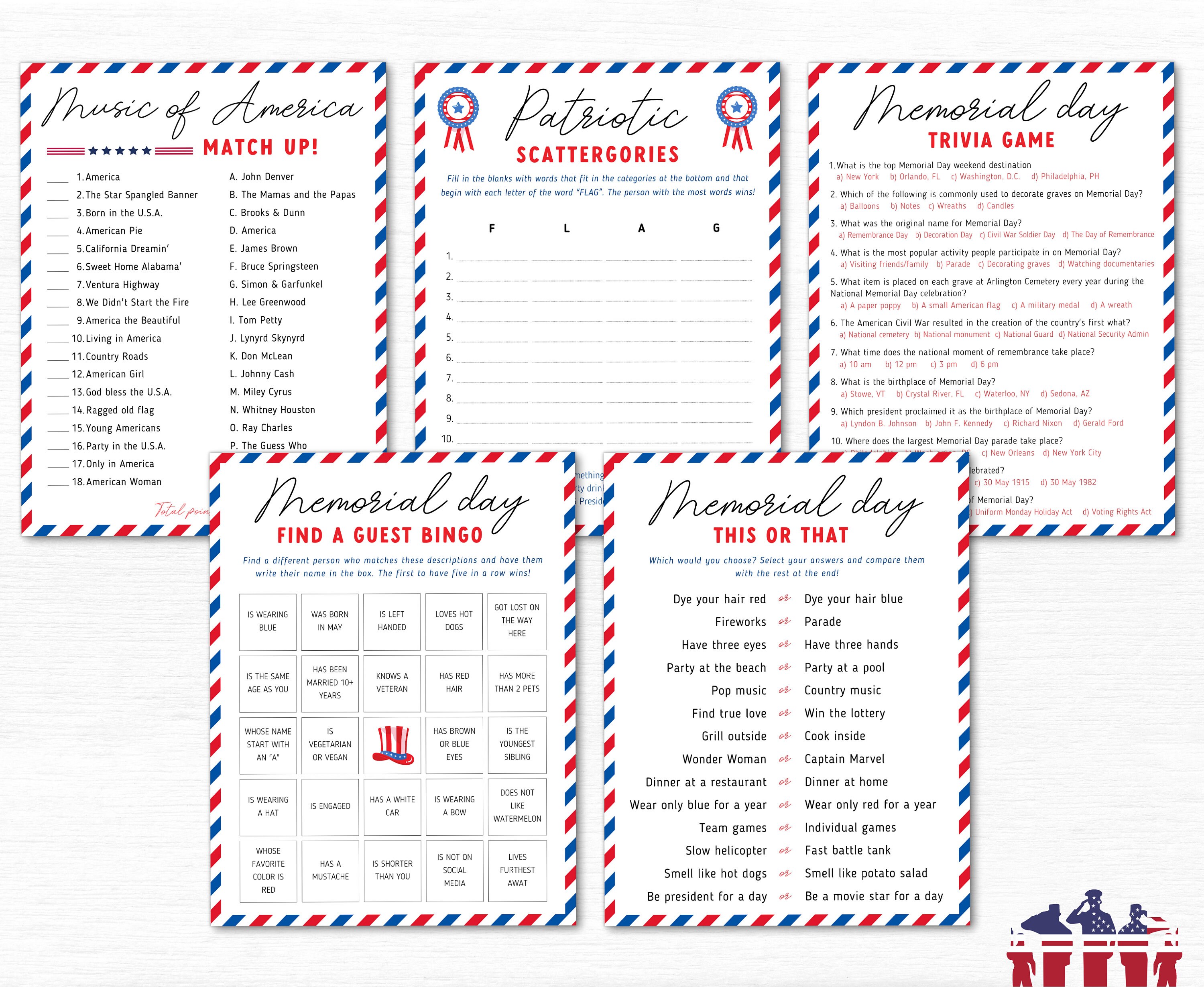 10 Memorial Day Games Bundle, Memorial Day Games for Kids and Adults ...