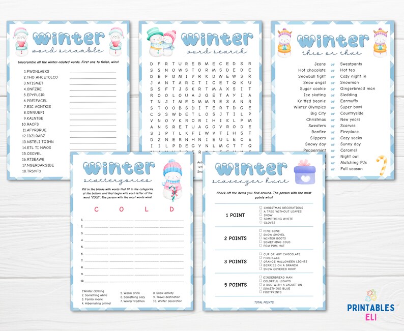 10 Winter Games Bundle Printable, Printable Winter Game for Kids and ...