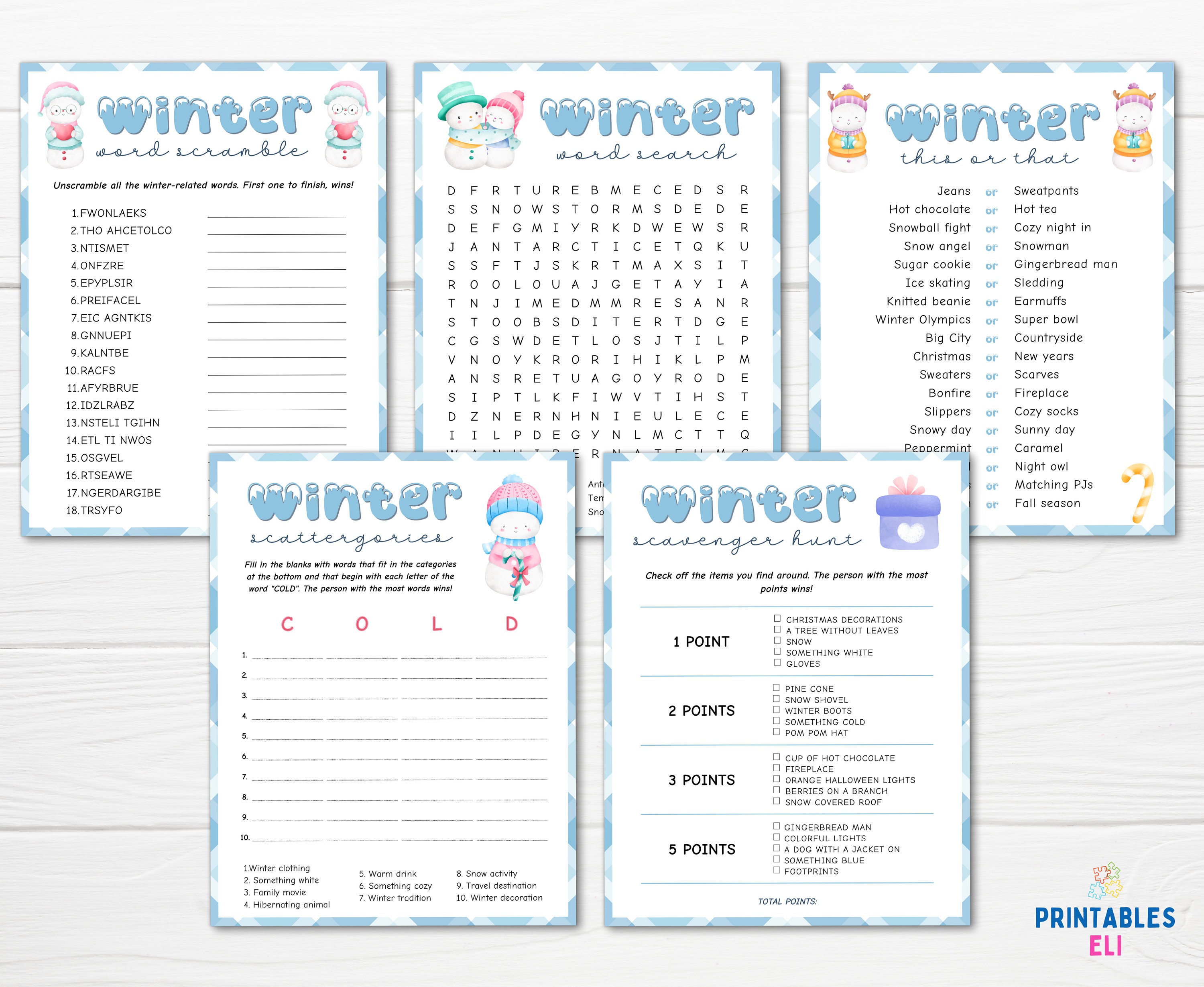 10 Winter Games Bundle Printable, Printable Winter Game for Kids and ...