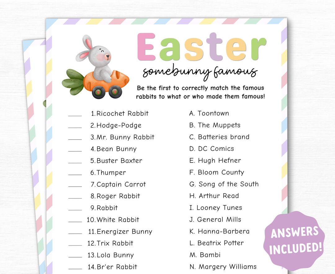 Easter Somebunny Famous Game, Printable Easter Game, Famous Bunnies ...