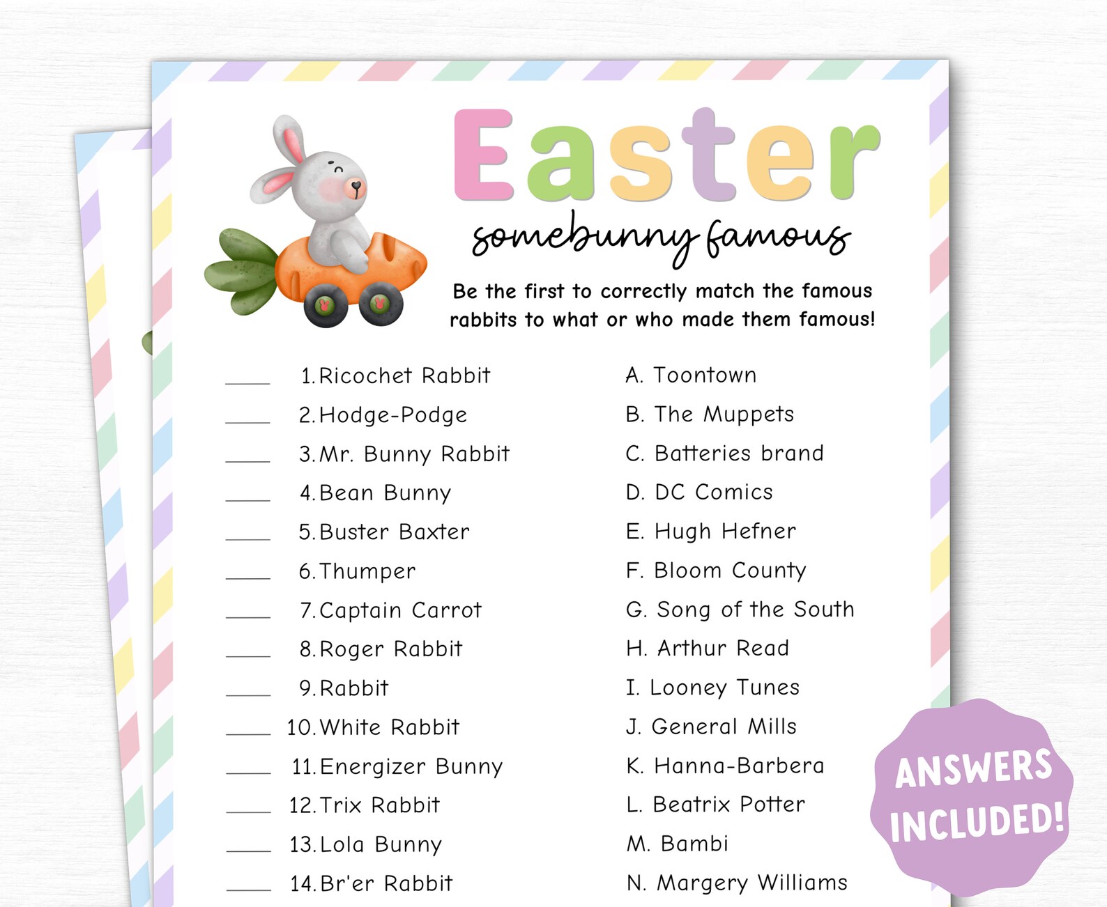 Easter Somebunny Famous Game, Printable Easter Game, Famous Bunnies ...