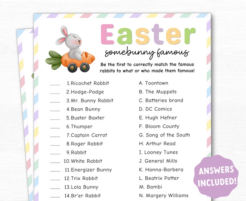 Easter Somebunny Famous Game, Printable Easter Game, Famous Bunnies ...