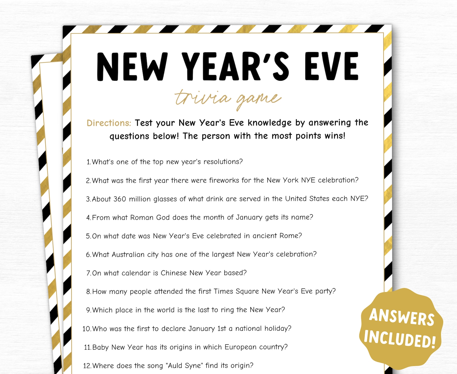 New Year Trivia Game Adults, Printable New Years Eve Family Game ...