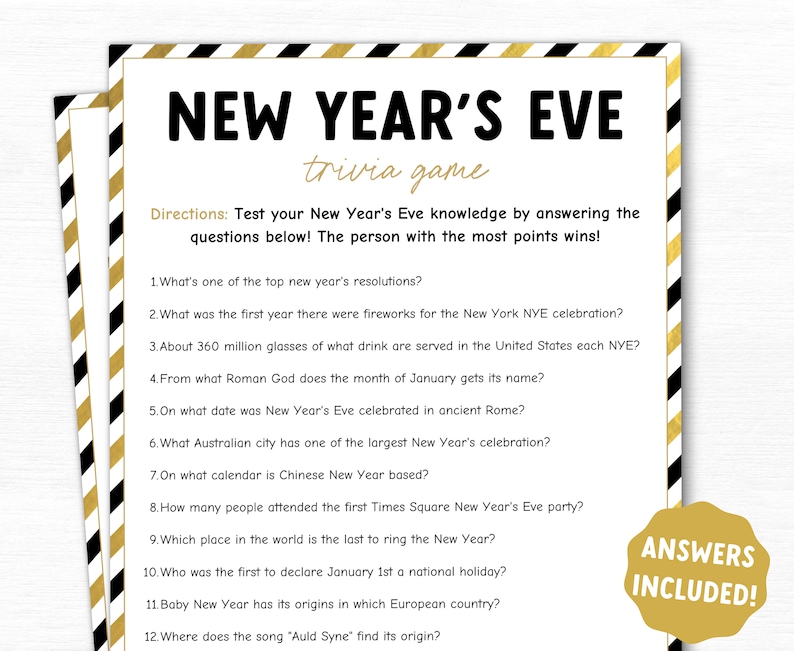 New Year Trivia Game Adults, Printable New Years Eve Family Game ...