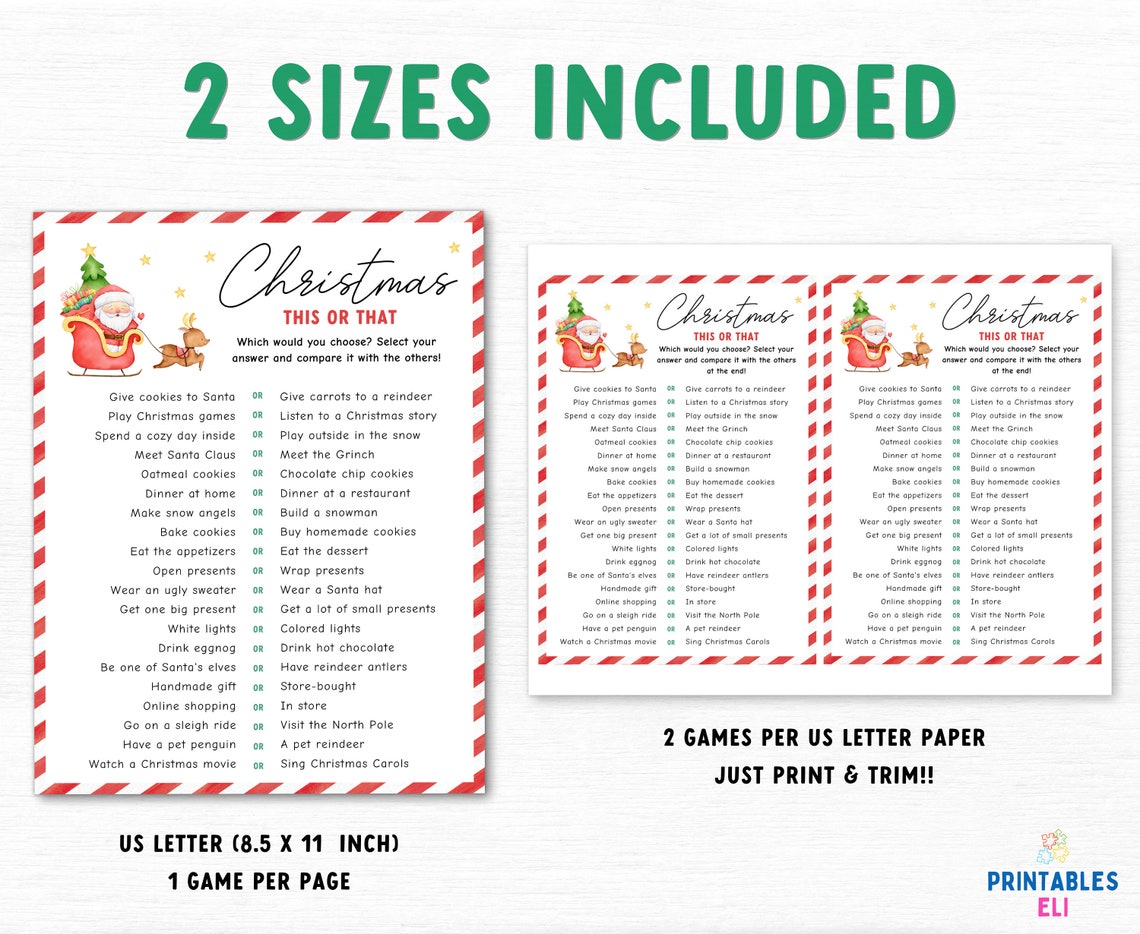Christmas This or That Printable Game, Christmas Party Game Printable ...