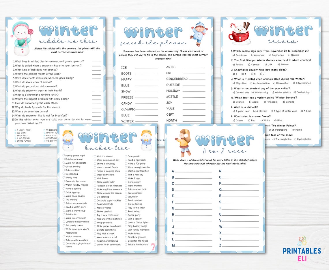 10 Winter Games Bundle Printable, Printable Winter Game for Kids and ...