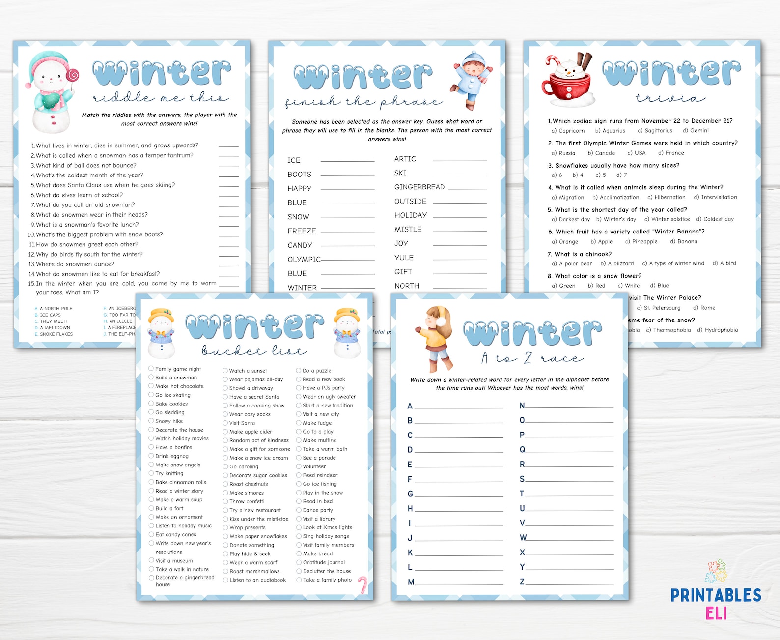10 Winter Games Bundle Printable, Printable Winter Game for Kids and ...