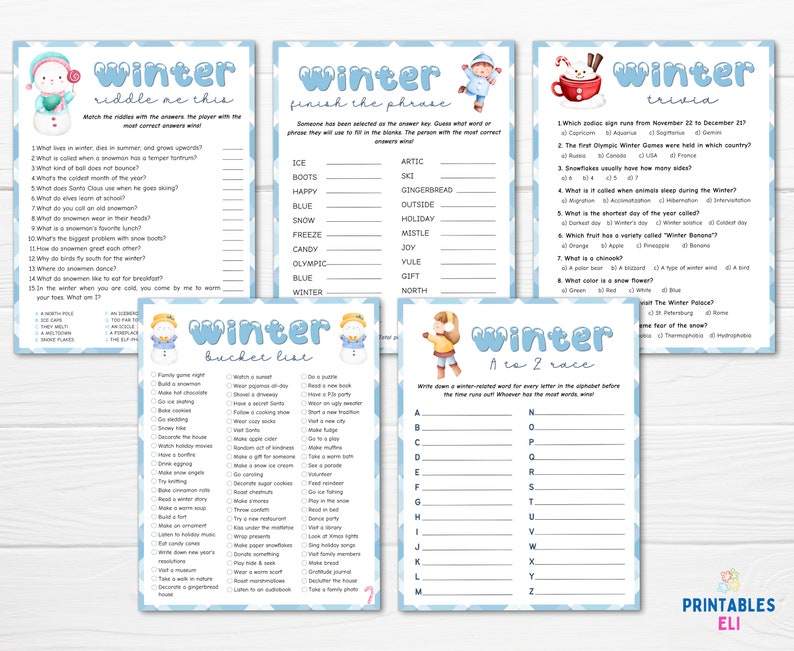 10 Winter Games Bundle Printable, Printable Winter Game for Kids and ...