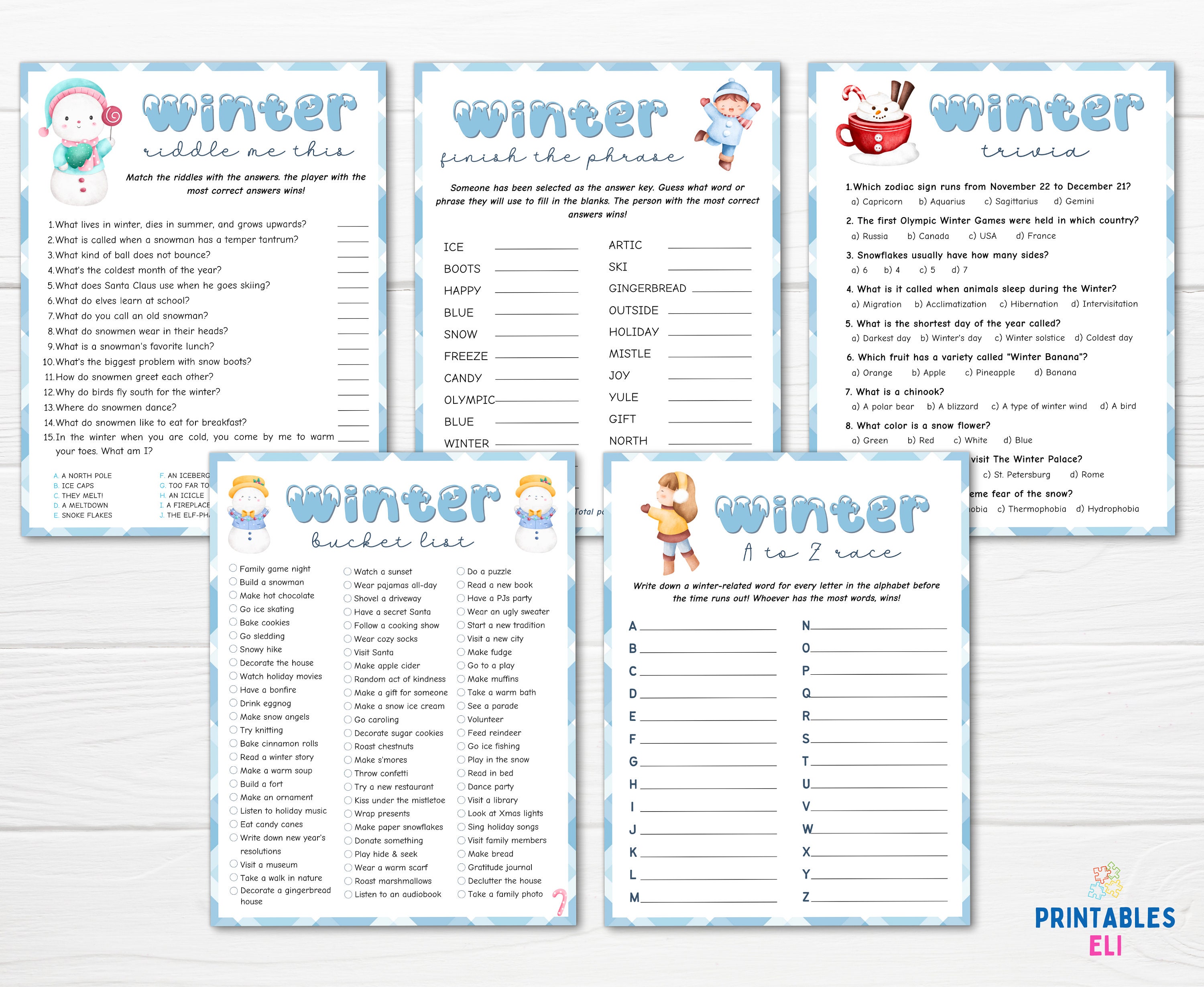 10 Winter Games Bundle Printable, Printable Winter Game for Kids and ...