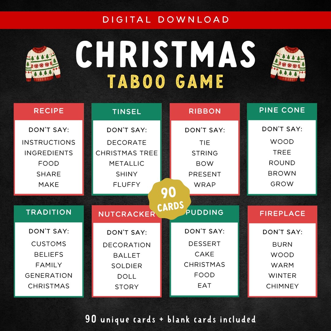 Christmas Taboo Game, Family Party Game, Printable Christmas Family ...